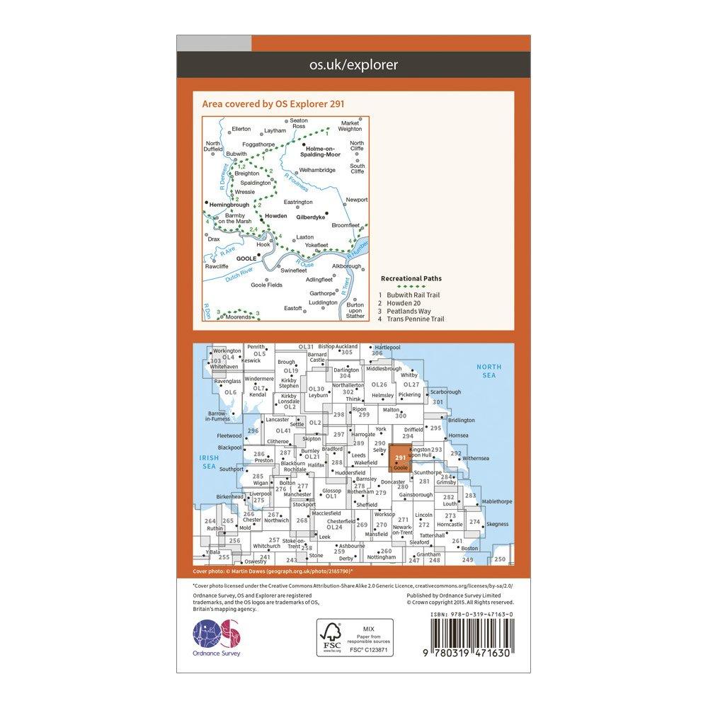 Ordnance Survey Explorer Active 291 Goole & Gilberdyke Map With Digital ...